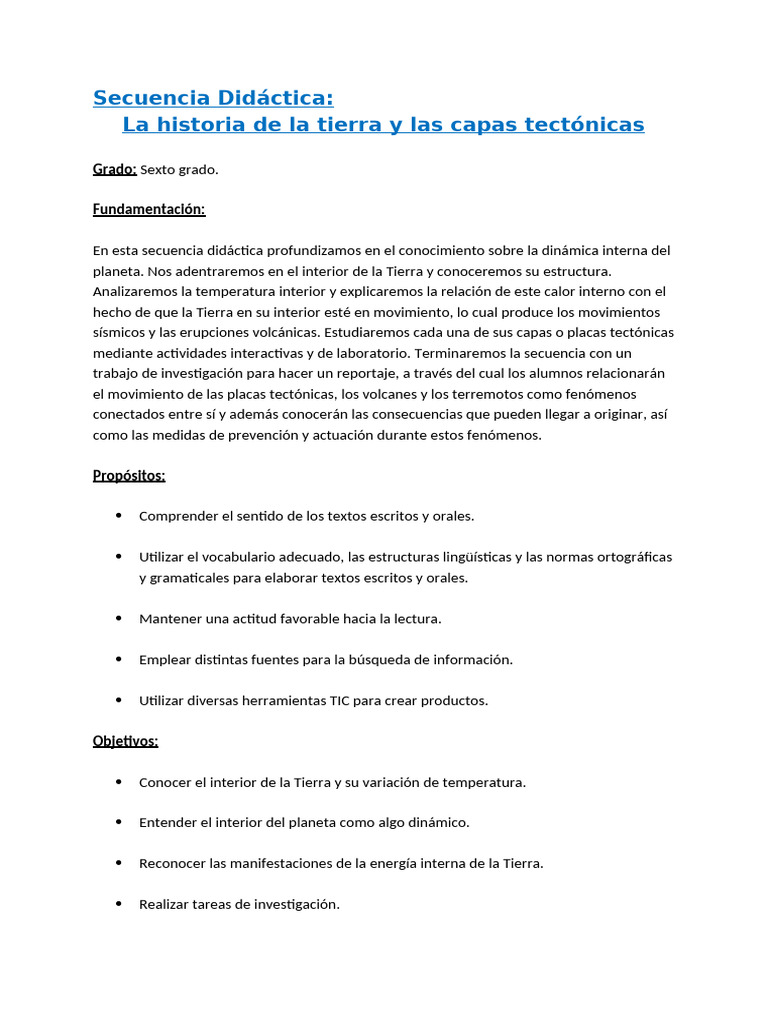 Secuencia Didáctica. La Historia de La Tierra y Las Placas Tectónicas ...