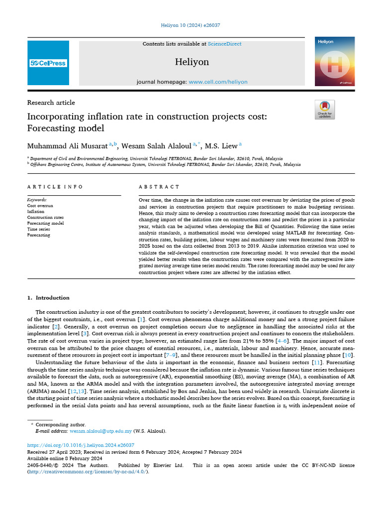 Incorporating Inflation Rate in Construction Projects Model | PDF ...