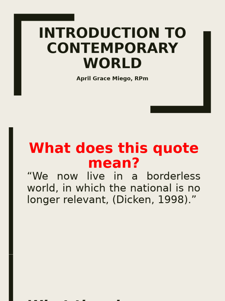 Introduction To Contemporary World | PDF | Globalization | Economies