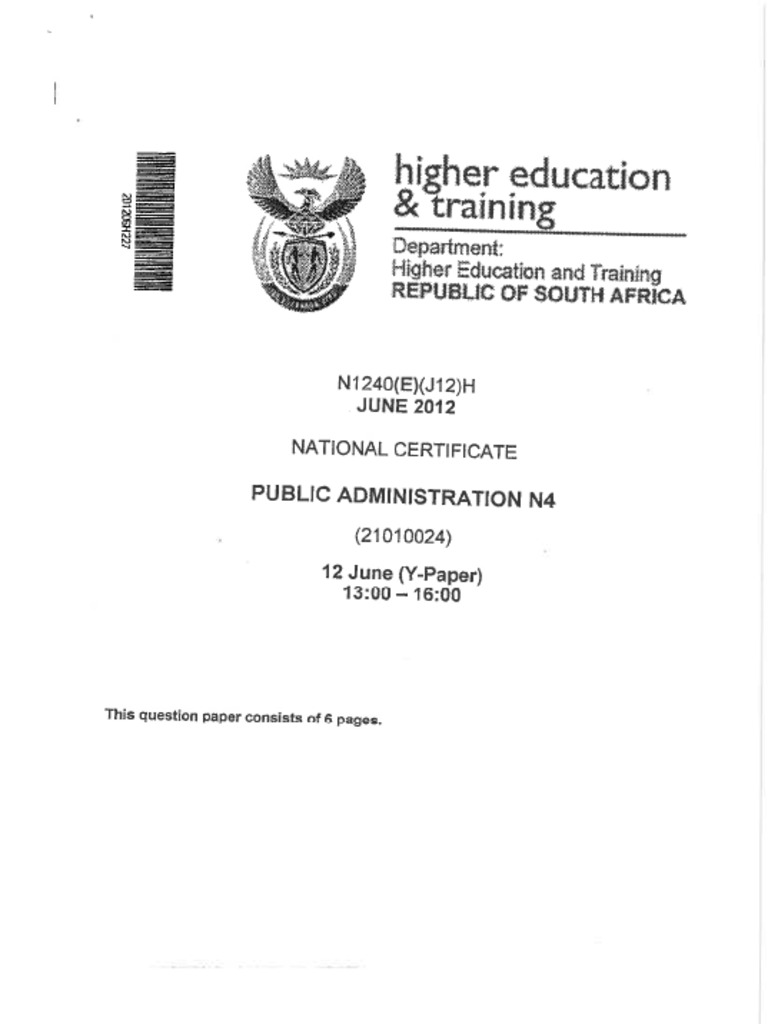 Public Administration N4 - June Paper 2012 | PDF