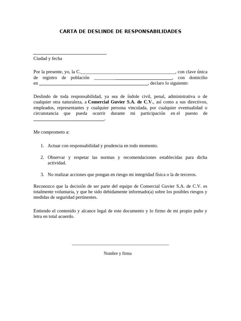 Carta de Deslinde de Responsabilidades | PDF