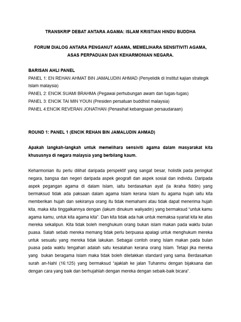 Transkrip Dialog Antara Agama | PDF