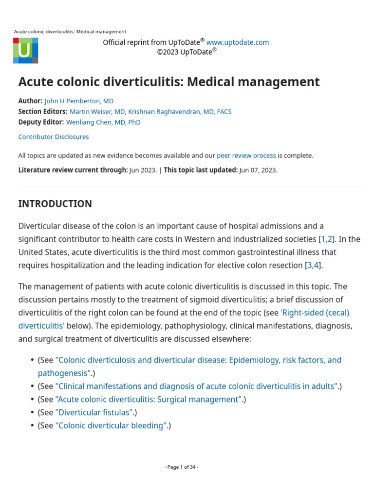 Acute Colonic Diverticulitis_ Medical Management | PDF | Surgery | Medical Specialties