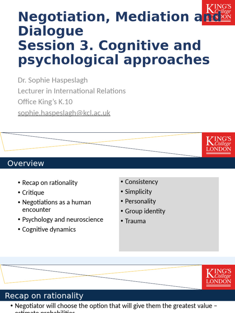 Cognitive Approaches to Negotiation | PDF | Rationality | Psychology