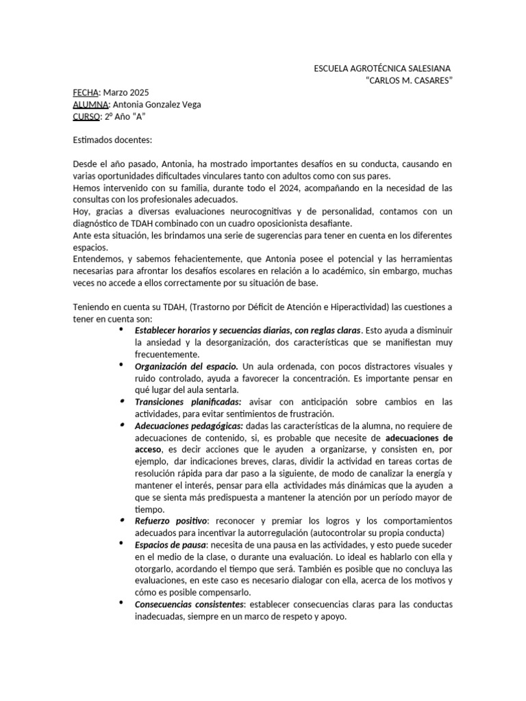 Pautas para El Trabajo Con Antonia | PDF | Desorden hiperactivo y deficit de atencion ...