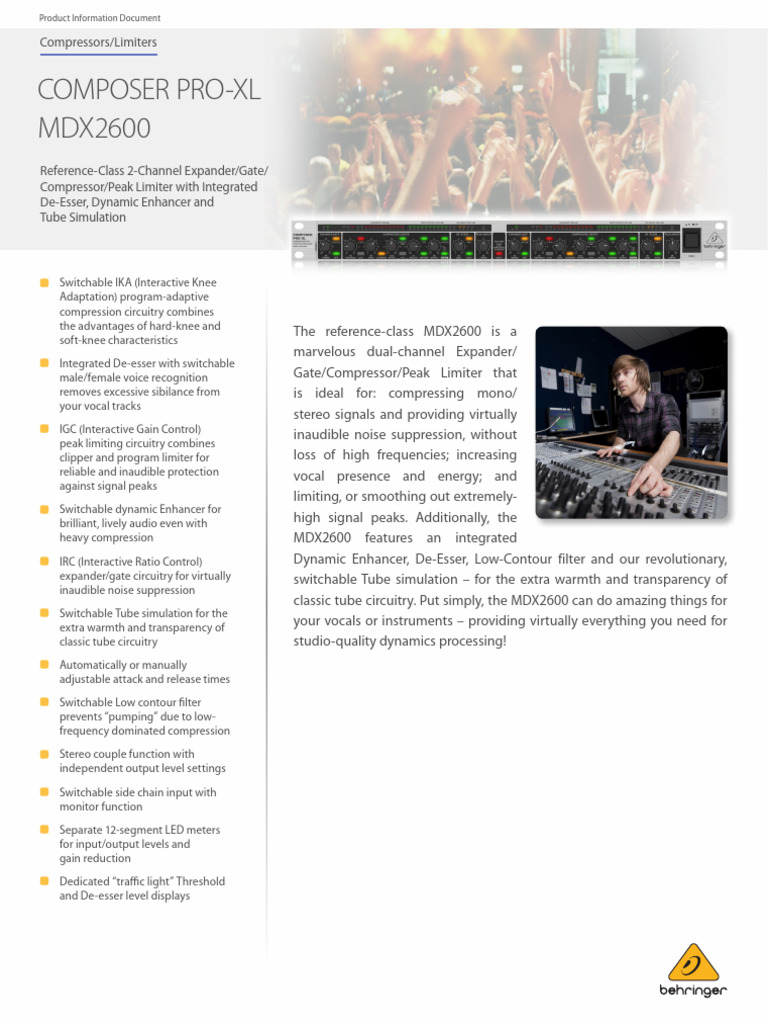 Composer Pro-Xl MDX2600: Compressors/Limiters | PDF | Sound Production Technology ...