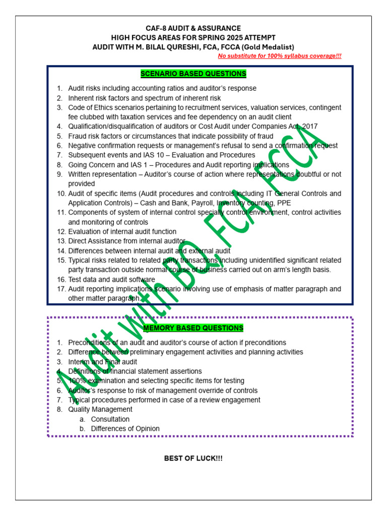 CAF-8 Audit Focus Areas Spring 2025 | PDF | Audit | Auditor's Report
