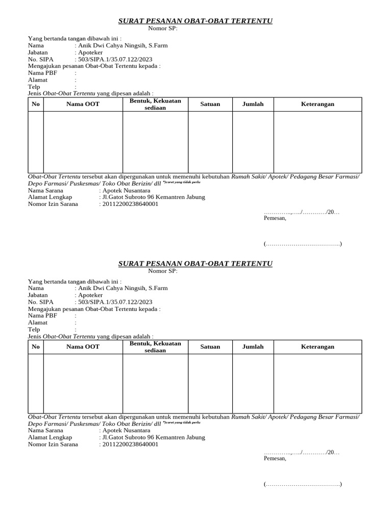 SURAT PESANAN OOT UNTUK PFM A4 | PDF