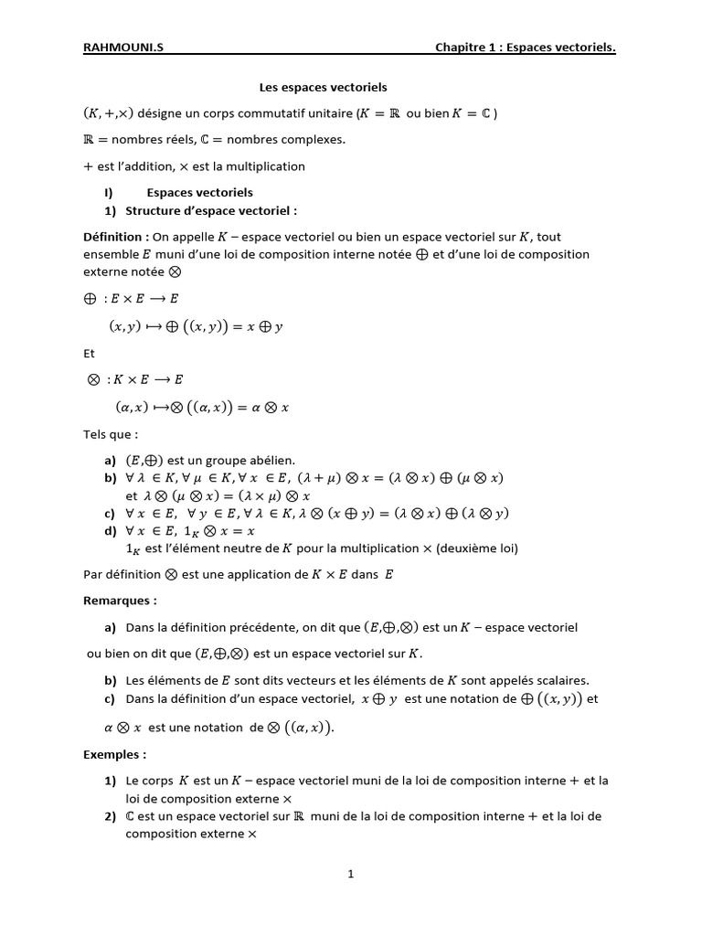 Introduction aux espaces vectoriels | PDF | Base (algèbre linéaire ...