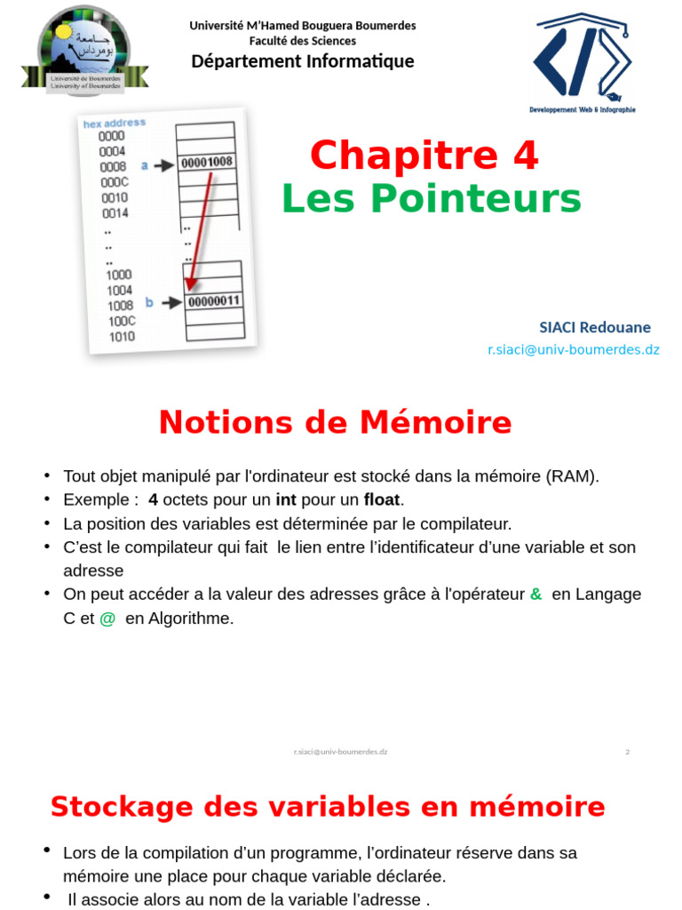 Chapitre 3 Les Pointeurs | PDF | Pointeur (programmation) | Variable (informatique)