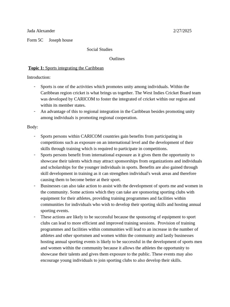 Social Studies Essay Outlines | PDF | Sports | Economies