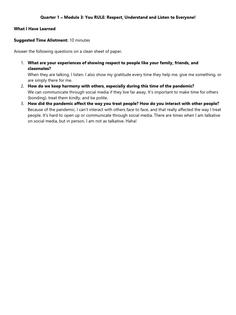 What I Have Learned Module 3-You RULE-Respect, Understand and Listen To ...