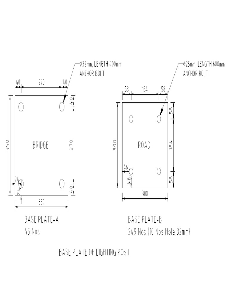 Anchor Bolt & Base Plate Details of Light Post | PDF