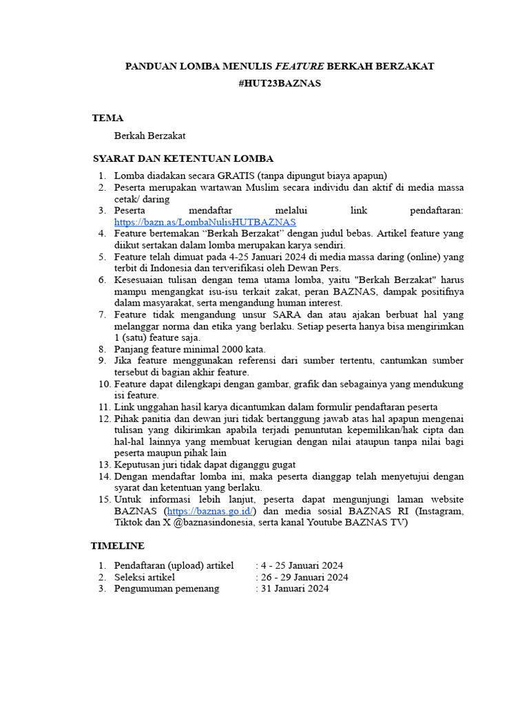 Panduan Lomba Menulis Feature Zakat | PDF