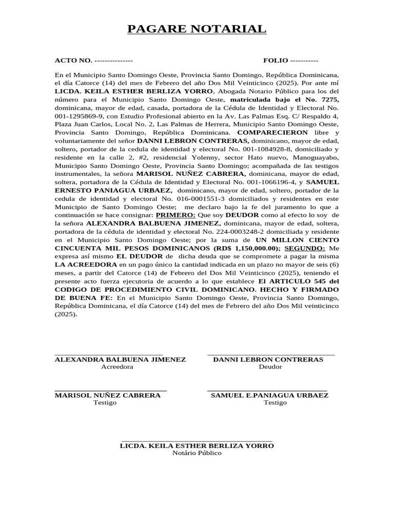 Pagare Notarial Juan Pablo | PDF | República Dominicana