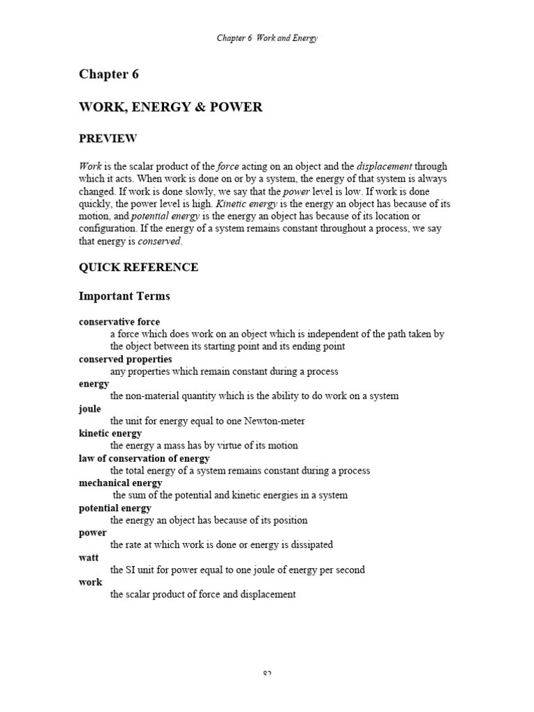 Cutnell Johnson Chapter 6 Work Energy Power 2 | PDF | Potential Energy | Force