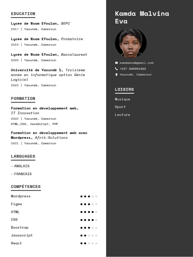 CV de Kamda Malvina - Programmeur | PDF