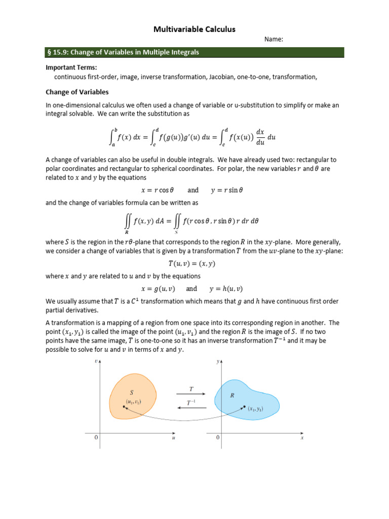 15.9_-_Change_of_Variables_in_Multiple_Integrals | PDF | Integral | Functions And Mappings