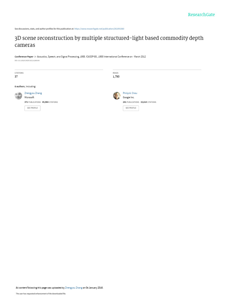 3D Scene Reconstruction by Multiple Structured-Lig | PDF | Camera | Computer Vision