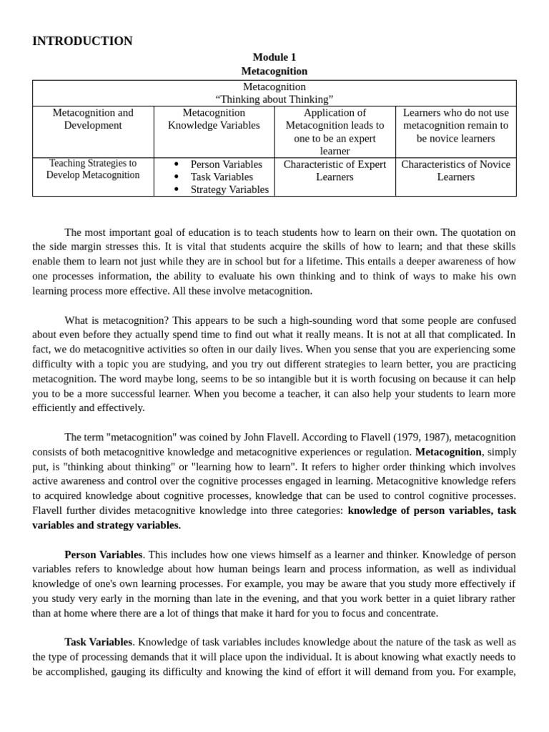 Metacognition | PDF | Metacognition | Learning
