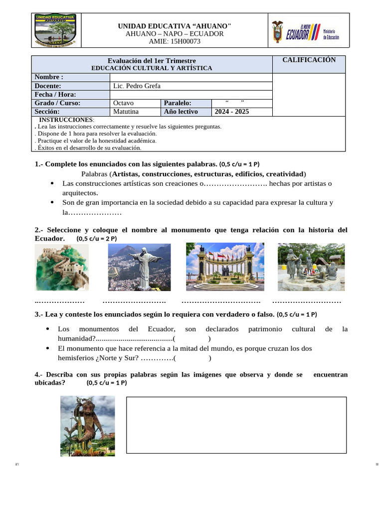 ECA - 1er Trimestre - OCTAVO | PDF
