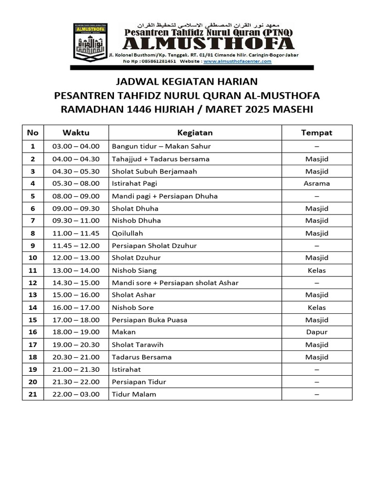 Jadwal Kegiatan Ramadhan 1446 Maret 2025 | PDF