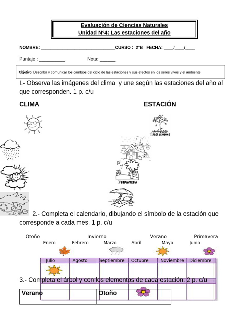 Evaluación sobre las estaciones del año | PDF