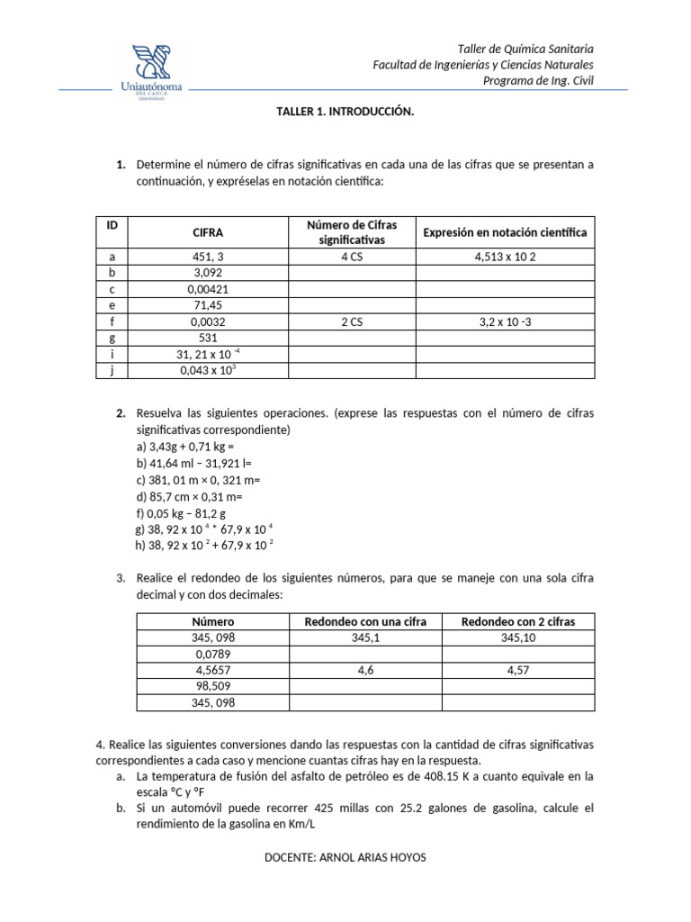 TALLER 1 Quimica | PDF | Agua | Química Física