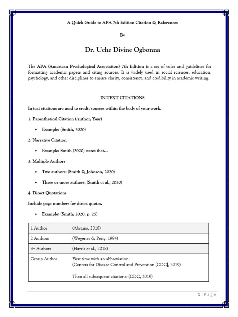 A Quick Guide To APA 7th Edition Citation & References by Dr. Uche ...