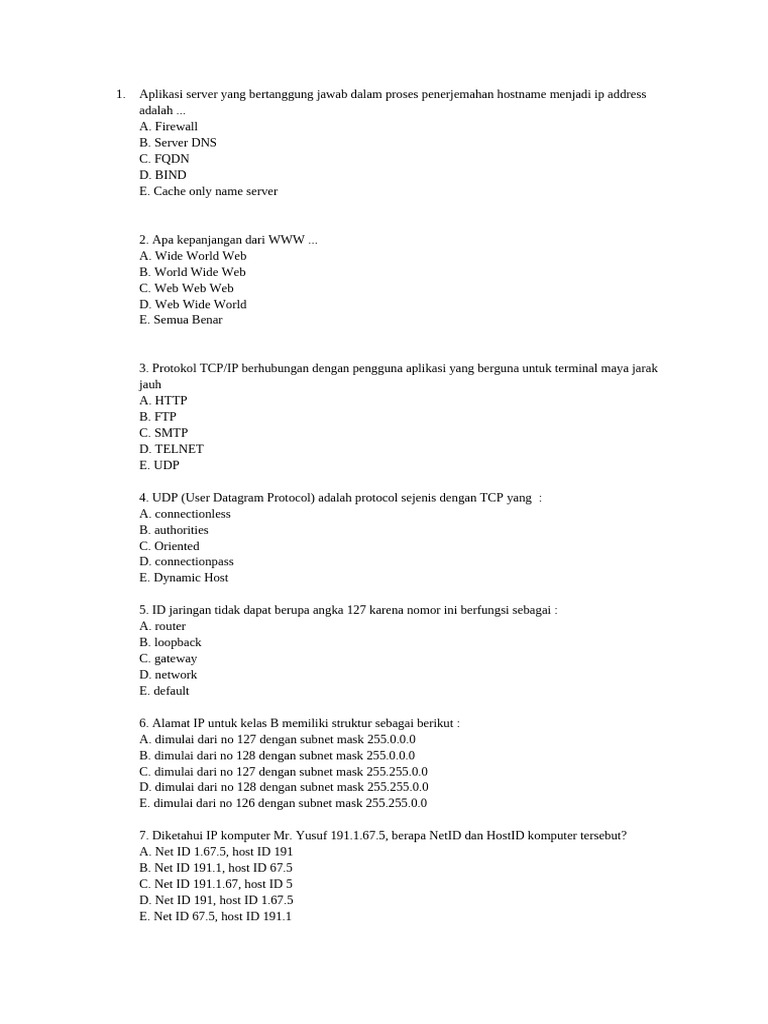 NetID dan HostID IP 191.1.67.5 | PDF