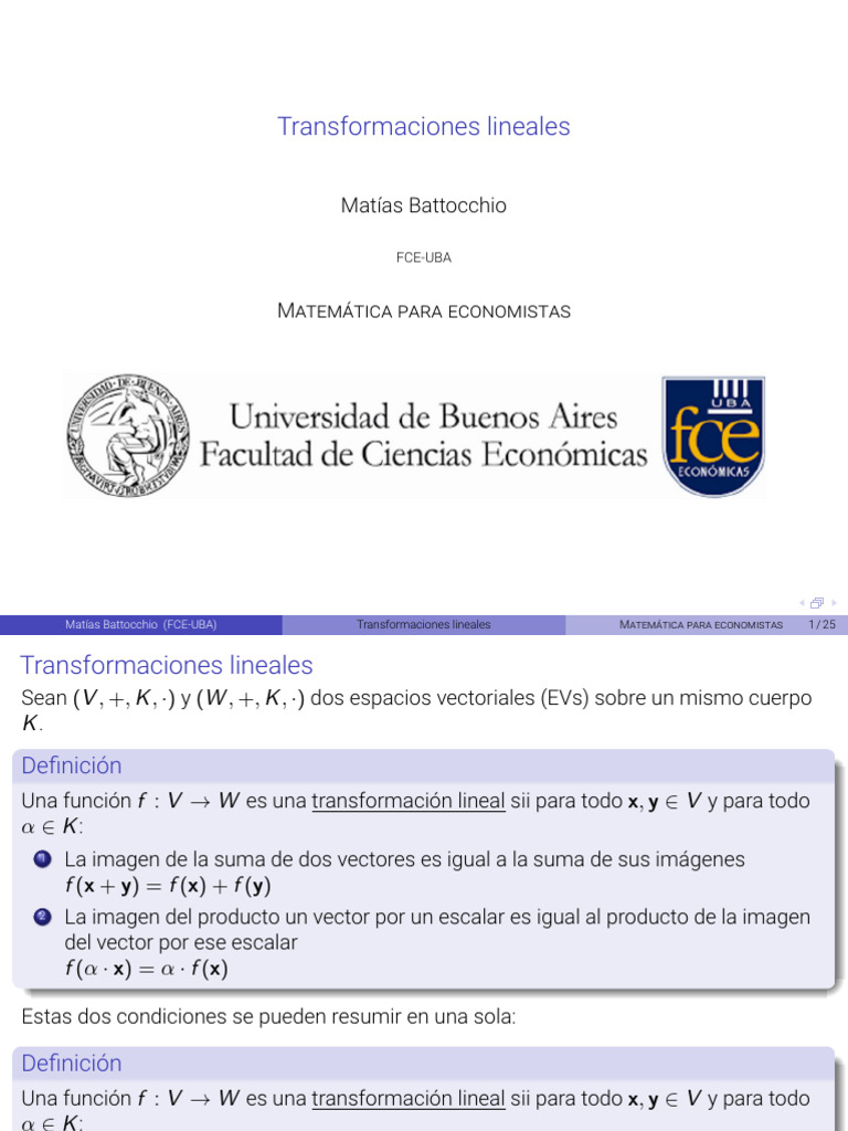 01 Transformaciones Lineales | PDF | Matriz (Matemáticas) | Mapa lineal