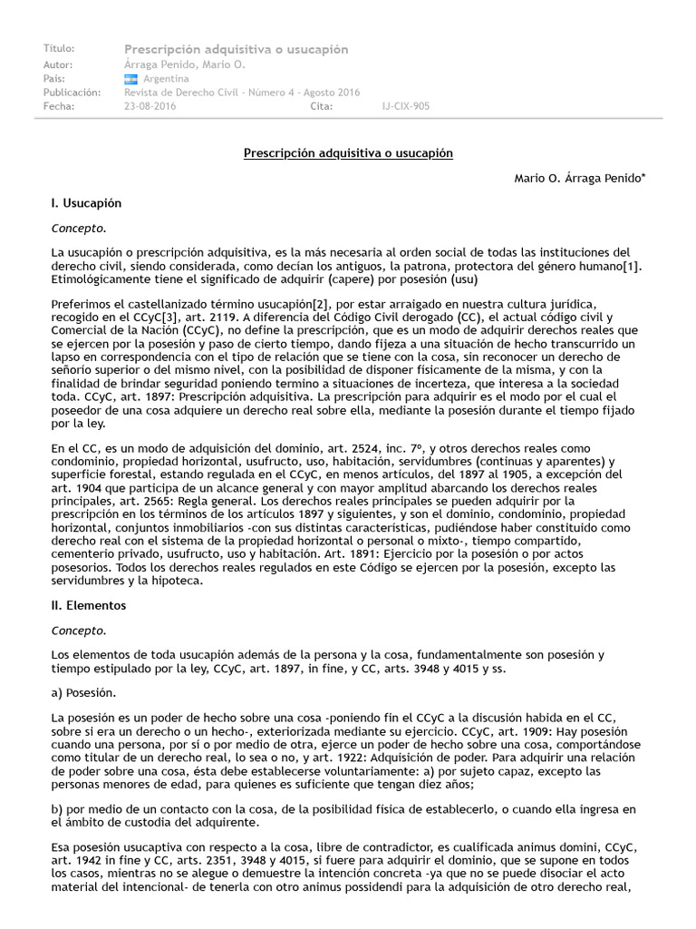 Prescripción Adquisitiva o Usucapión | PDF | Posesión adversa ...