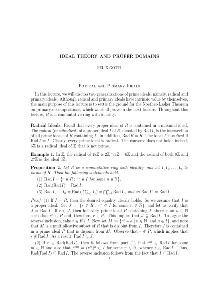 Radical and Primary Ideals | PDF | Ring (Mathematics) | Theorem