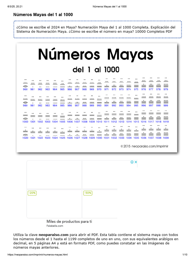 Números Mayas del 1 al 1000 Completos | PDF | Aritmética | Números