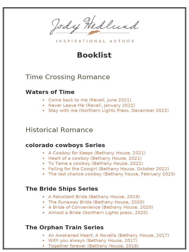 Jody-Hedlund-Booklist | PDF