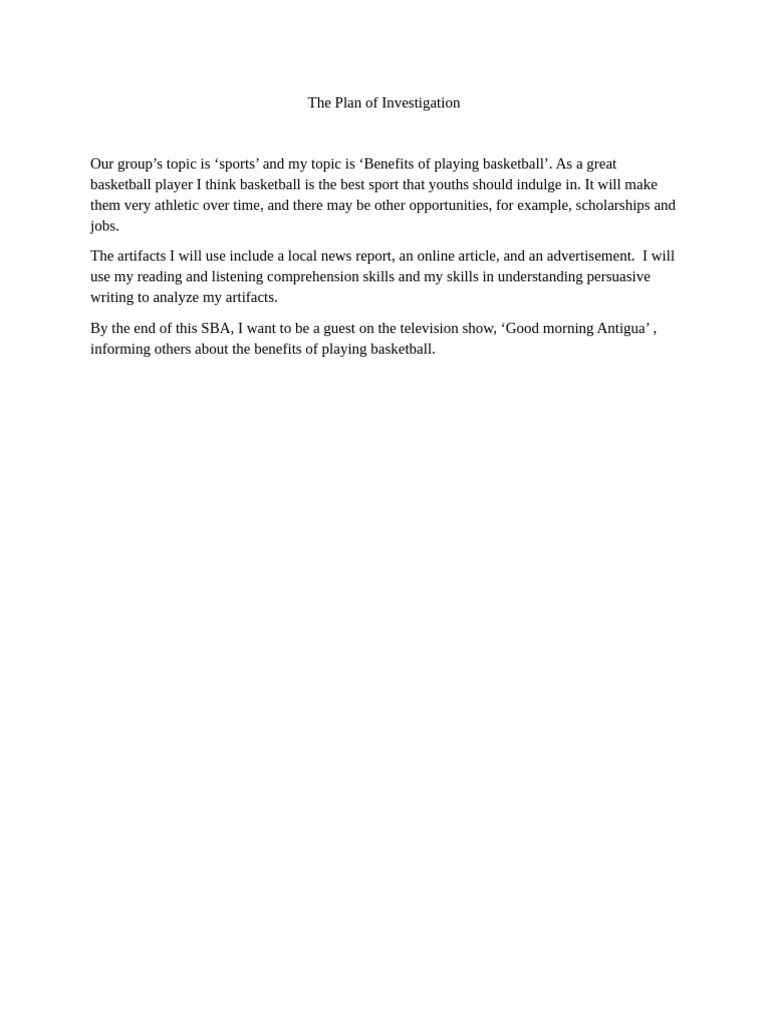 The Plan of Investigation | PDF