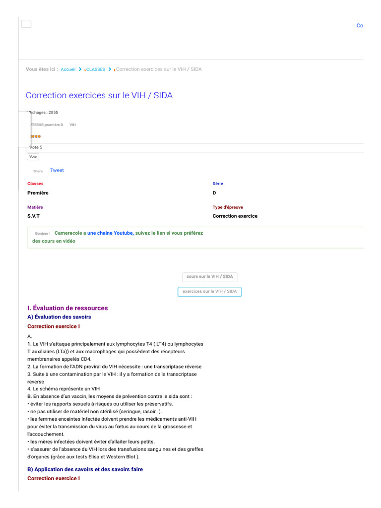 Correction Exercices Sur Le VIH _ SIDA | PDF | VIH | Système immunitaire