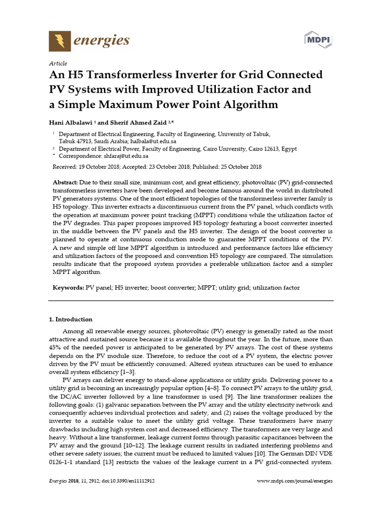 An H5 Transformerless Inverter For Grid Connected | PDF | Power Inverter | Photovoltaics