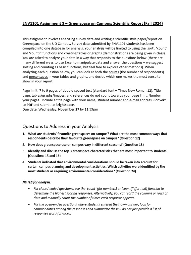 ENV1101 Assignment 3 - Greenspace Report - Winter 2024 | PDF | Survey ...