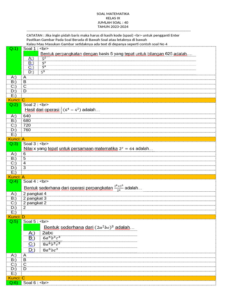 Soal CBT Matematika Kelas 9 SMT 1-1 | PDF