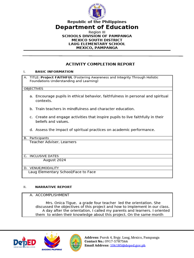 August ACR-project-faithful | PDF | Teachers | Learning