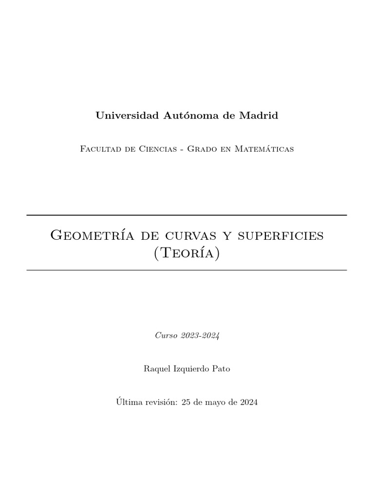 Geometría de Curvas y Superficies | PDF | Curva | Geometría algebraica