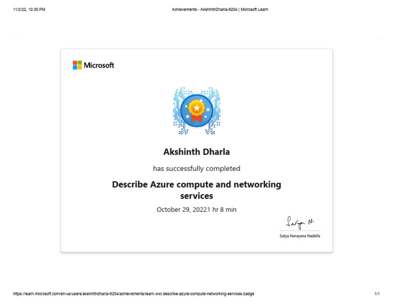 Azure Computing Services Badge-4 Akshinth Dharla | PDF