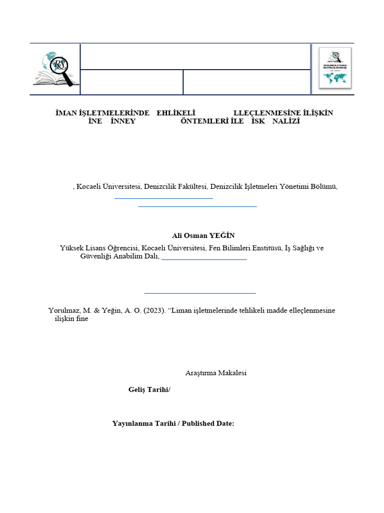 LİMAN İŞLETMELERİNDE TEHLİKELİ MADDE ELLEÇLENMESİNE İLİŞKİN FİNE-KİNNEY ...