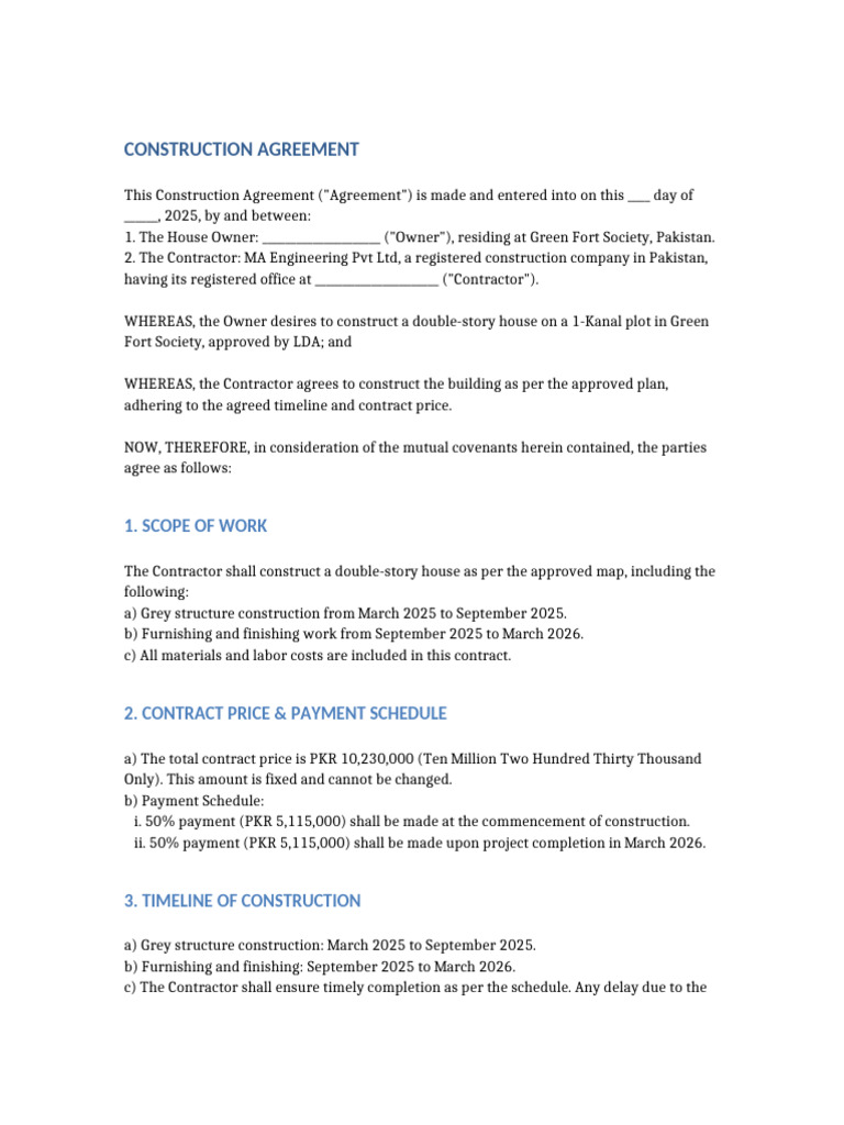 Construction Contract Pakistan | PDF | Common Law | Business Law