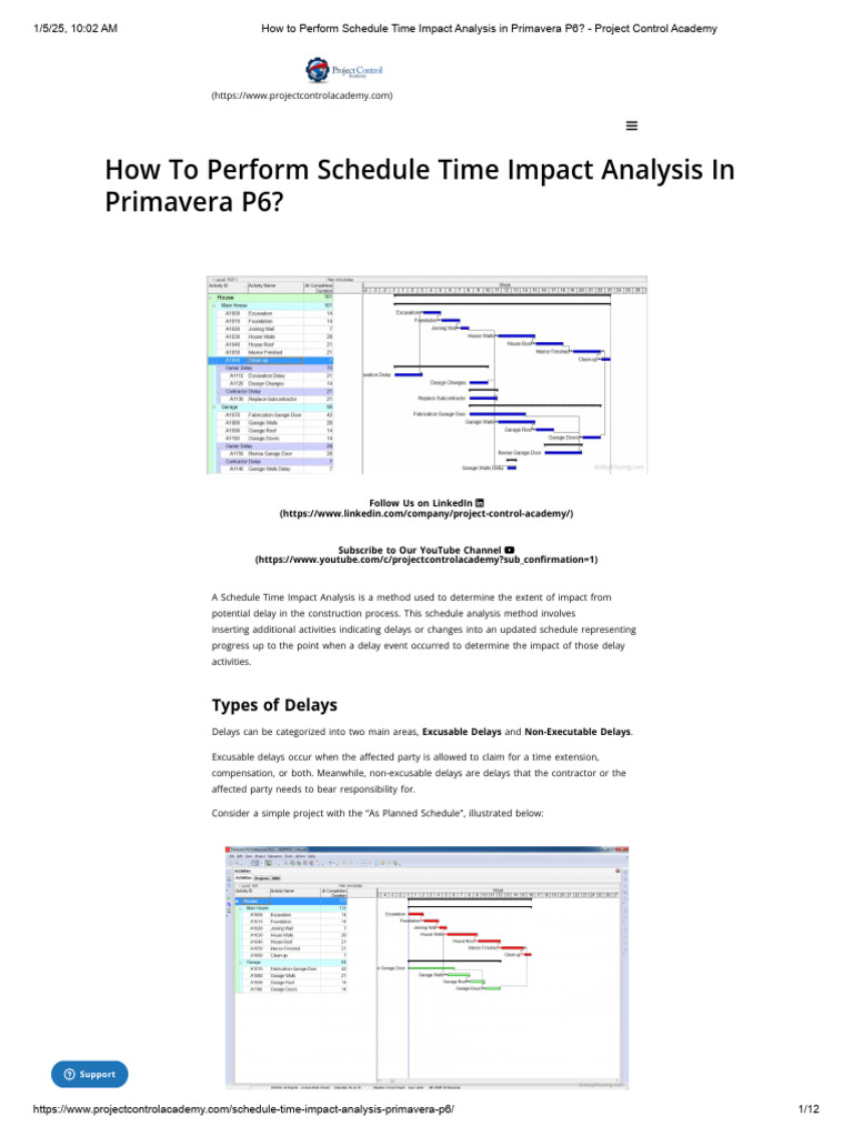 Schedule Time Impact Analysis in P6 | PDF
