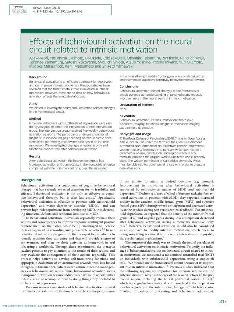 Effects of Behavioural Activation On The Neural Circuit Related To ...