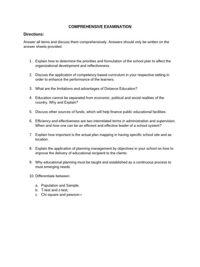 Comprehensive Exam on Educational Planning | PDF
