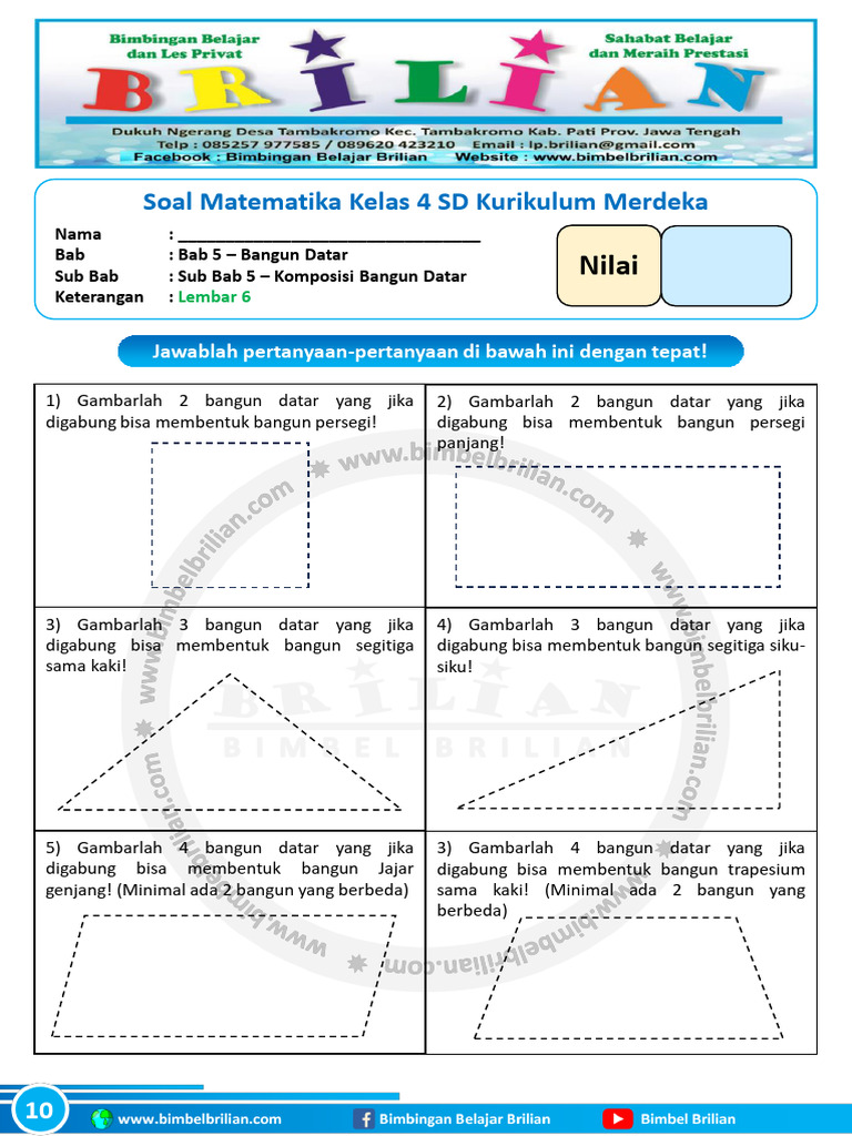 Soal Komposisi Bangun Datar Kelas 4 SD Kumer - Lembar 6 | PDF