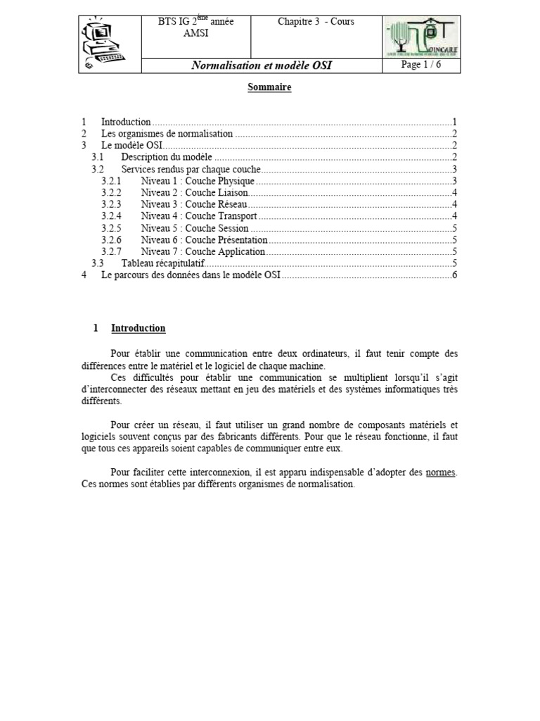 0050 Cours Normalisation Modele Osi | PDF